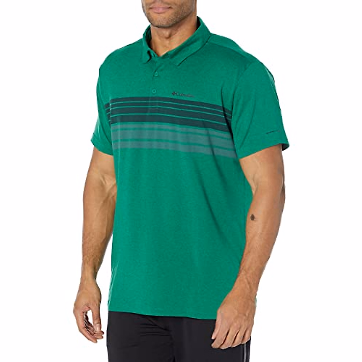 Columbia Men's Tech Trail Novelty Polo, Bamboo Forest Heather Stripe, X-Large Tall