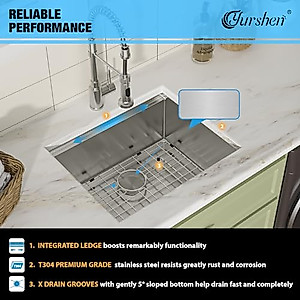 Yurshen 23 Laundry Sink Stainless Steel 23x19x13 Inch Undermount Stainless Steel Utility Sink Workstation Deep Single Bowl 16 Gauge Under Counter Kitchen Laundry Room Utility Sink Basin, YSUWL101-23