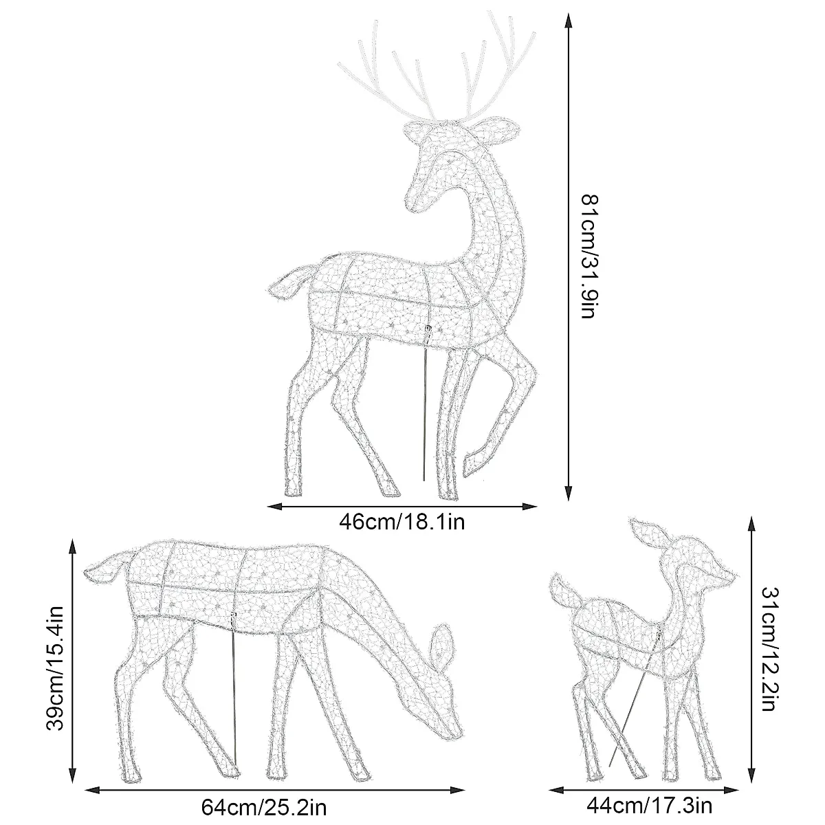 3pcs Christmas Reindeers Lighted Christmas Deer Family Set Light up Reindeer Yard Decorations Christmas Deer Family Set Christmas and Holiday Decoration for Yard