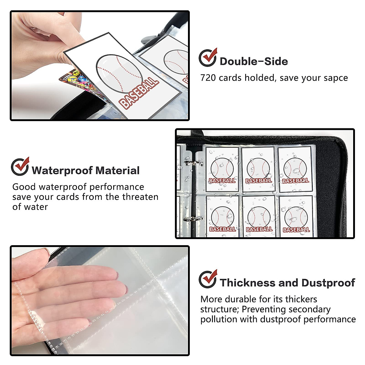 ANNOR Baseball Card Binder, 9-Pocket Trading Card Binder, Fits 720 Cards with 40 Removable Sleeves, 3 Ring Album for Card Collection Storage Christmas Gift for Child