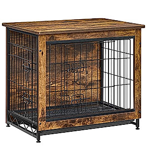 FEANDREA Dog Crate Furniture, Side End Table, Modern Kennel for Dogs Indoor up to 30 lb, Heavy-Duty Dog Cage with Multi-Purpose Removable Tray, Double-Door Dog House, Rustic Brown UPFC001X01