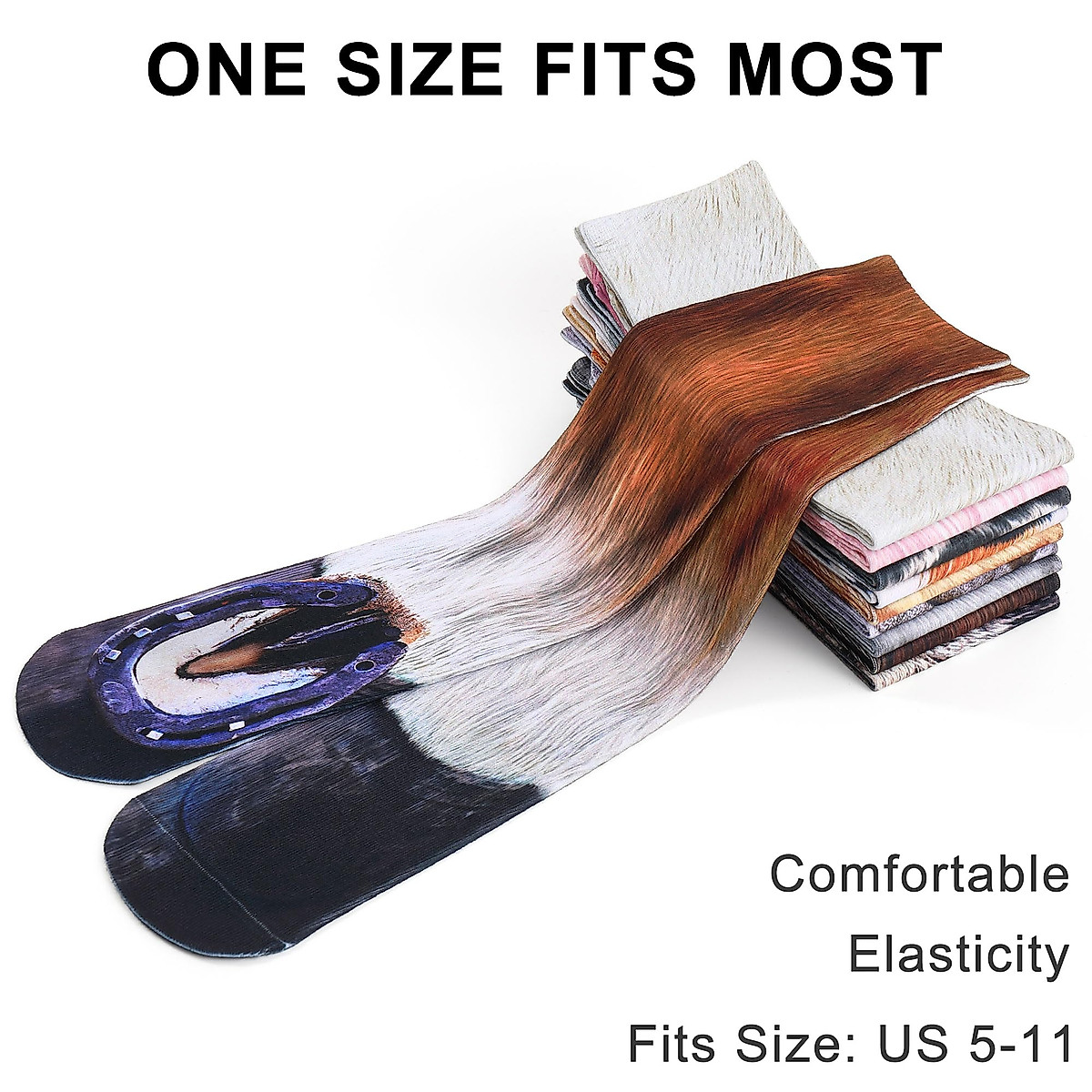 Tiaronics 3D Socks Unisex Adult Animal Paw Crew Socks - Sublimated Print (Horse)