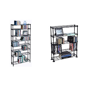 Atlantic Maxsteel 8-Tier Heavy Gauge Steel Wire Storage Shelving, in Black – PN 3020 & Maxsteel 5 Tier Shelving - Heavy Gauge Steel Wire Media Shelving for 275 CDs,152 DVDs, PN3010 in Black