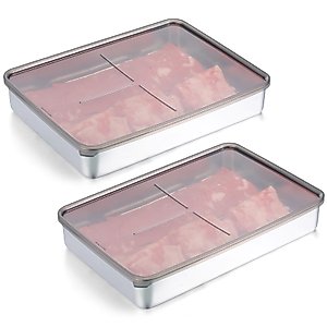 Maxcheck 2 Pack Bacon Container for Refrigerator 304 Stainless Steel Airtight Deli Meat Storage Containers Large Food Storage Containers with Lids and Elevated Base for Fridge