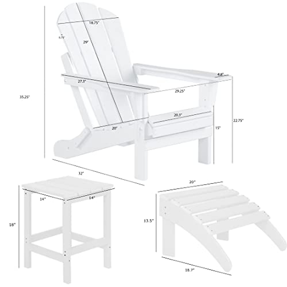 WestinTrends Malibu Outdoor Lounge Chairs, 3-Pieces Adirondack Chair Set with Ottoman and Side Table, All Weather Poly Lumber Patio Lawn Folding Chair for Outside Pool Garden Backyard, Lime