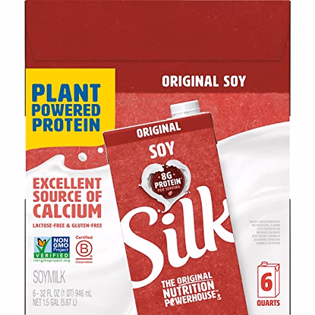 Silk Shelf-Stable Soy Milk, Original, Dairy-Free, Vegan, Non-GMO Project Verified, 32 Fl Oz (Pack of 6)