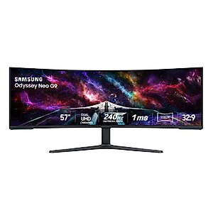 SAMSUNG 57' Odyssey Neo G9 Series Dual 4K UHD 1000R Curved Gaming Monitor, 240Hz, 1ms with DisplayPort 2.1, Quantum Mini-LED, DisplayHDR 1000, AMD FreeSync Premium Pro, LS57CG952NNXZA, 2023