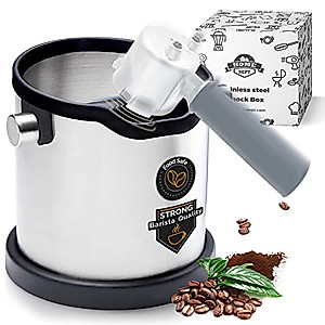 HOME DEPT Espresso knock box large and coffee grounds container. Stainless steel espresso machine accessories. Shock-absorbent knock bar with silicone cover for easy coffee ground disposal.