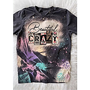 Beautiful Crazy Leopard Bleached T-Shirt Women Western Country Music Shirt Vintage Graphic Country Concert Tee Tops (Gray XL)