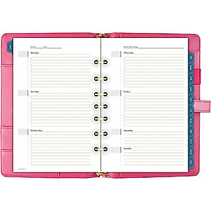 AT-A-GLANCE Faux Leather Undated Starter Set, 7-Ring, 5-1/2" x 8-1/2", Desk Size, Fashion, Raspberry (DR1118-040-27)