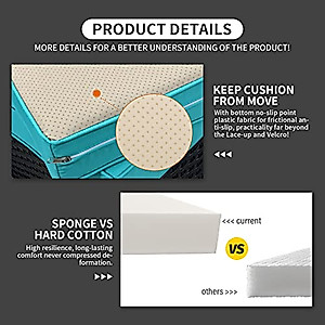 Rattaner 6 PCS Patio Furniture Set Fire Table Outdoor Furniture Sets Gas Fire Pit with Outdoor Storage Box Glass Coffee Table and Waterproof Covers Anti-Slip Turquoise Cushions