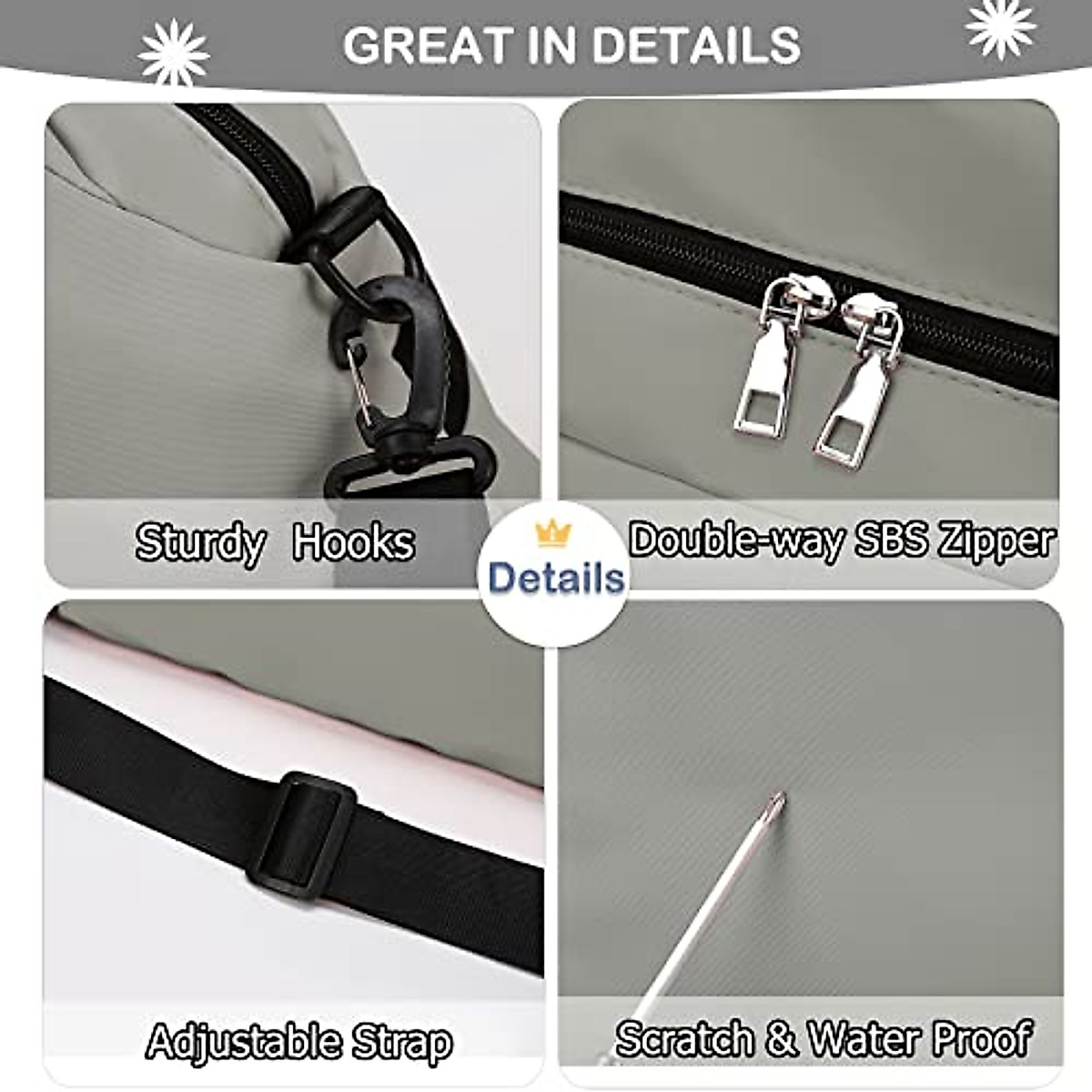 BASICPOWER Travel Duffel Gym Yoga Workout Tote Bag, Waterproof Overnight Weekender Bag, Dry-Wet Separated, with Yoga Mat Storage Tape, Grey