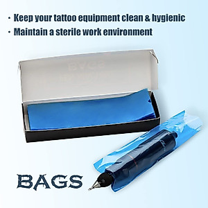 EZ Tattoo Machine Covers - 200pcs (2 inch X 6.6 inch) Disposable Tattoo Pen Machine Bags Blue Cartridge Machine Sleeves for Wireless Battery Tattoo Pen Machine (Blue)