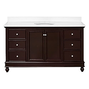 Kitchen Bath Collection Bella 60-inch Single Bathroom Vanity (Chocolate/Quartz): Includes Chocolate Cabinet with Stunning Quartz Countertop and White Ceramic Sink