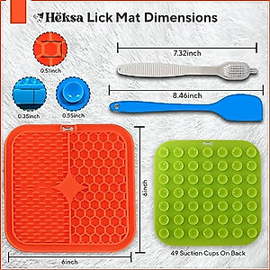 Heksa Dogs & Cats 2-Pack Slow Feeder & Non-Slip Lick Mats with Spatula for Anxiety Relief. Food-Grade, Dishwasher, Freezer & Oven Safe Dog Lick Mat