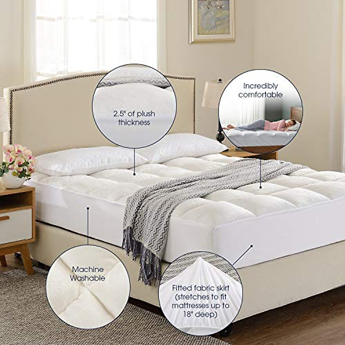 Cheer Collection Ultra Plush Mattress Topper - Overfilled Deep Pocket Pillowtop Topper for Extra Sleeping Comfort - Twin