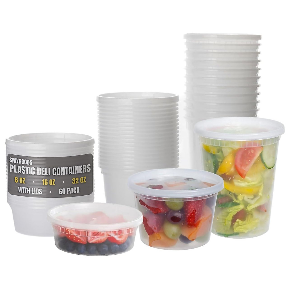 Plastic Deli Containers with Lids Combo Set, 32oz 16oz 8oz Food Storage Containers with Lids, Stackable, Leakproof, BPA Free, Microwave and Freezer Safe for Meal Prep, Salad, Snacks.