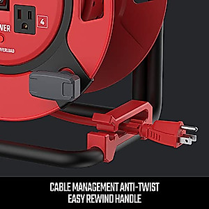CRAFTSMAN Retractable Extension Cord Reel 1 Ft. With 4 Outlets, Cable Management & Heavy Duty 14AWG SJTW Cable