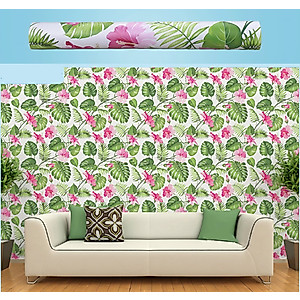 GLOW4U Floral Palm Leaf Pattern Self Adhesive Contact Paper Shelf Drawer Liner Removable Wallpaper for Cabinets Shelves Drawer Wall Arts and Crafts Decal 17.7x78.7 Inches