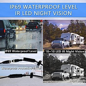 RV Backup Camera System with 7'' Quad Split 1080P Monitor for Truck Trailer Semi Camper Bus & 4 AHD Rear Side View Camera with DVR Record Function IP69 Waterproof Night Vision Avoid Blind Spot DOUXURY