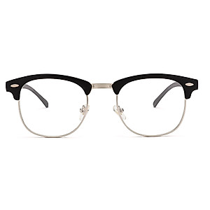 COASION Vintage Semi-Rimless Clear Glasses Fake Nerd Horn Rimmed Eyeglasses Frame (Matte Black/Silver Rimmed)