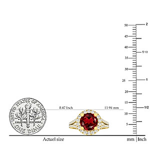 Dazzlingrock Collection 18K 8 MM Round Garnet & White Diamond Ladies Split Shank Halo Engagement Ring, Yellow Gold, Size 10