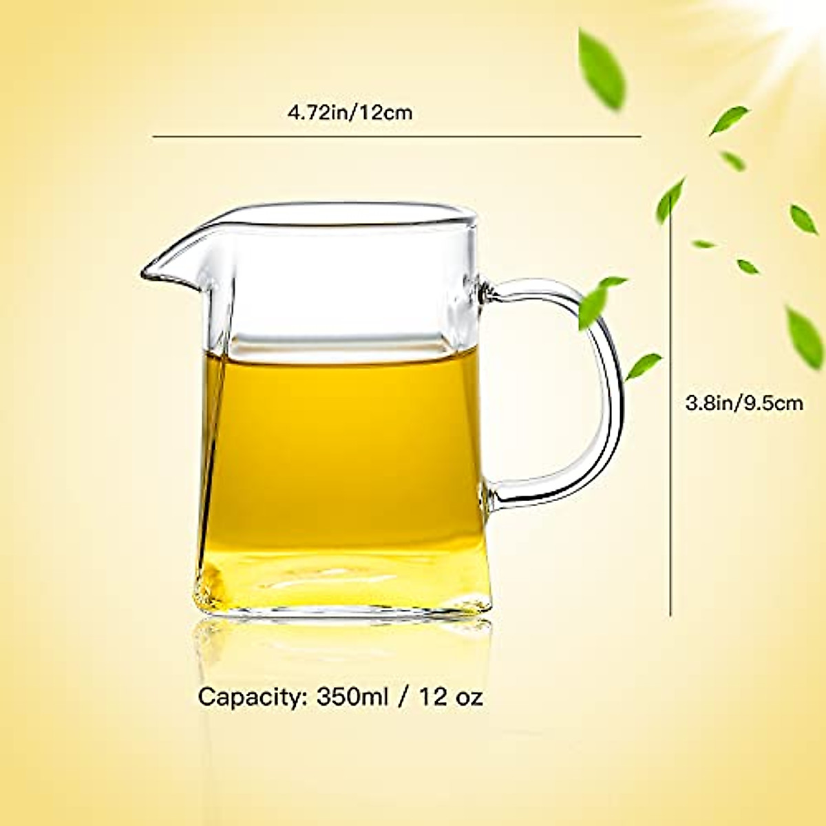 12 oz Pitcher Glass Tea Pitcher Small Glass Pitcher High Temperature Resistant Clear Glass Tea Cup Chinese Kungfu Teaset 350ml Fair Cups with Handle Cha Hai Gong Dao Bei Gongfu Teaware Drinkware