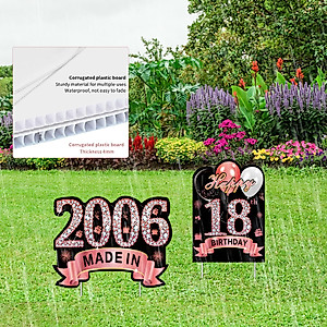 2Pcs Rose Gold 18th Birthday Yard Sign Decoration with String Lights for Girl, Happy 18 Birthday Made in 2006 Lawn Sign Party Supplies, Eighteen Year Old Birthday with Lights Yard Decor with Stakes