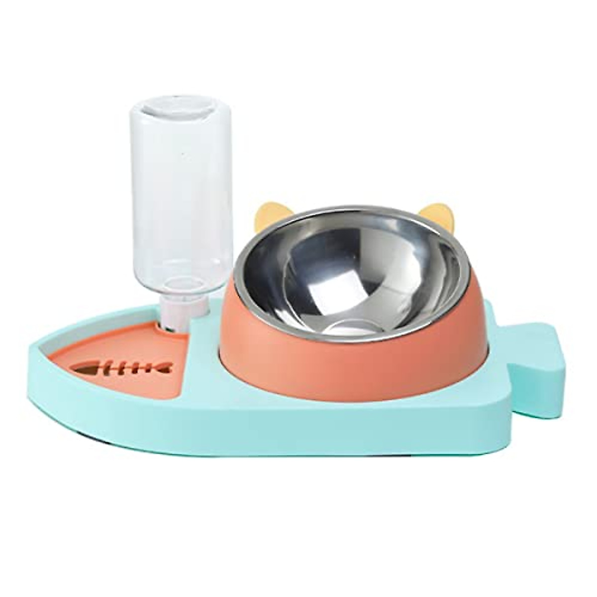 Pet Bowl Food and Water Two in One Feeder Anti-Choking Stainless Steel Dog Cat Bowl Kit Removable Automatic Water Refill No Spill Dripless Water Bottle Feeding Bowl (Blue)