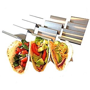 OH Ovation Home Stainless Steel Taco Holders with Handles - Hold 3 Tacos Each (4)