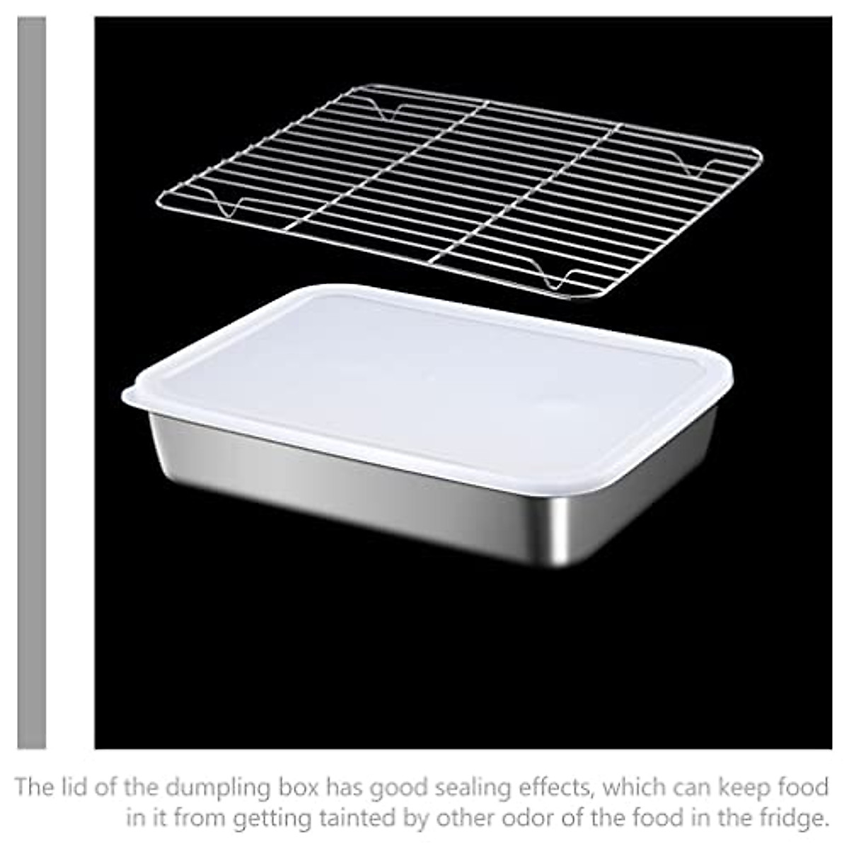 Yardwe Refrigerator Dumpling Box with Lid Stainless Steel Stackable Fridge Food Storage Containers Fresh Keeping Food Tray for Fruit Vegetables Bacon Meat Cheese Keeper