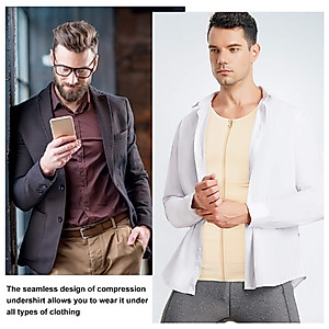 Eleady Men's Compression Shirt Undershirt Slimming Body Shaper Athletic Workout Shirts Tank Top Sport Vest with Zipper (Beige, Medium)