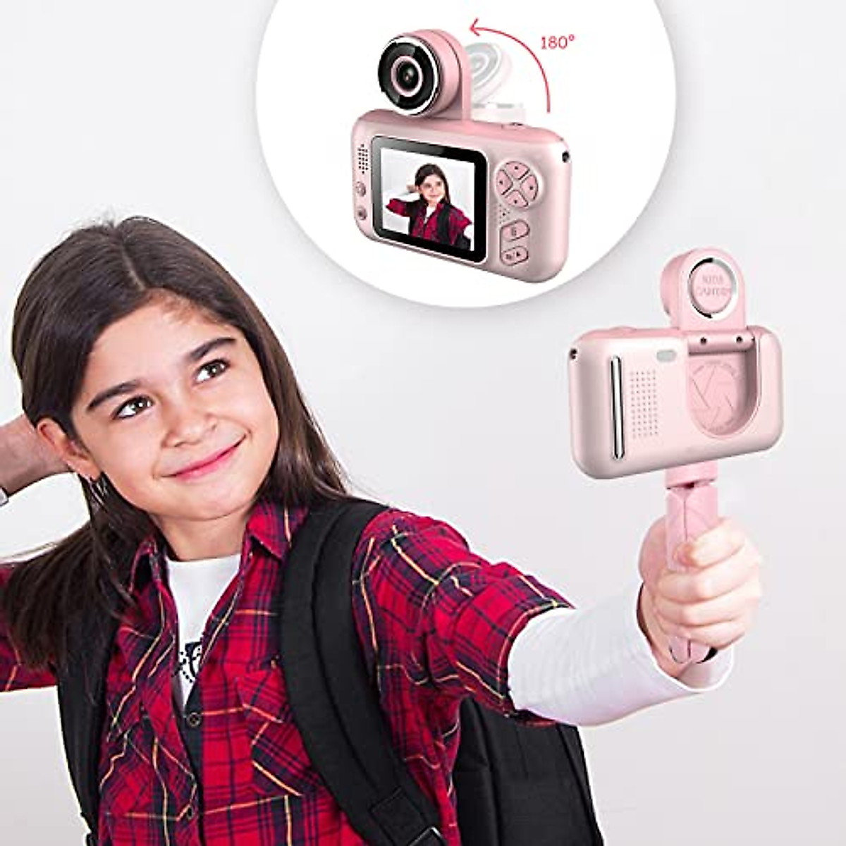 Kids Camera, Kids Digital Camera with Flip Lens, HD Digital Video Cameras for Toddler,Christmas Birthday Gifts and Portable Toy for 3 4 5 6 7 8 9Year Old with 32GB SD Card-Pink