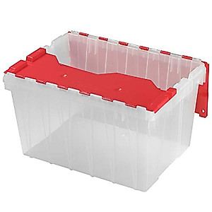 Akro-Mils 6648612-Gallon Plastic Stackable Storage KeepBox: Tote Container with Attached Hinged Lid, 21-1/2-Inch x 15-Inch x 12-1/2-Inch, Clear/Red