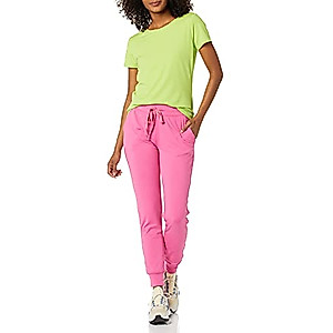 Amazon Essentials Women's Tech Stretch Short-Sleeve Crewneck T-Shirt (Available in Plus Size), Pack of 2, Lime Green/Slate Grey, Medium