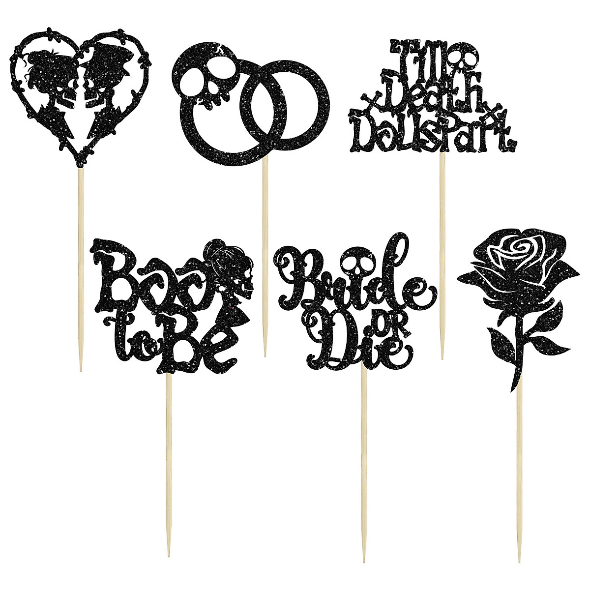 24Pcs Halloween Bachelorette Cupcake Toppers Black Glitter Boo To Be Ring Bride Or Die Skull Heart Blood Cake Picks Horror Ghost Engagement Party Decorations