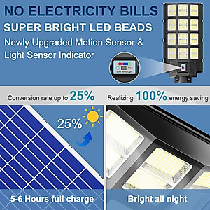 loyoele 3-Pack 9600W Solar Parking Lot Lights 360000LM 7000K Outdoor LED Solar Street Light Dusk to Dawn Street Lights Solar Powered,with Motion Sensor,Yard, Solar Street Lights Outdoor