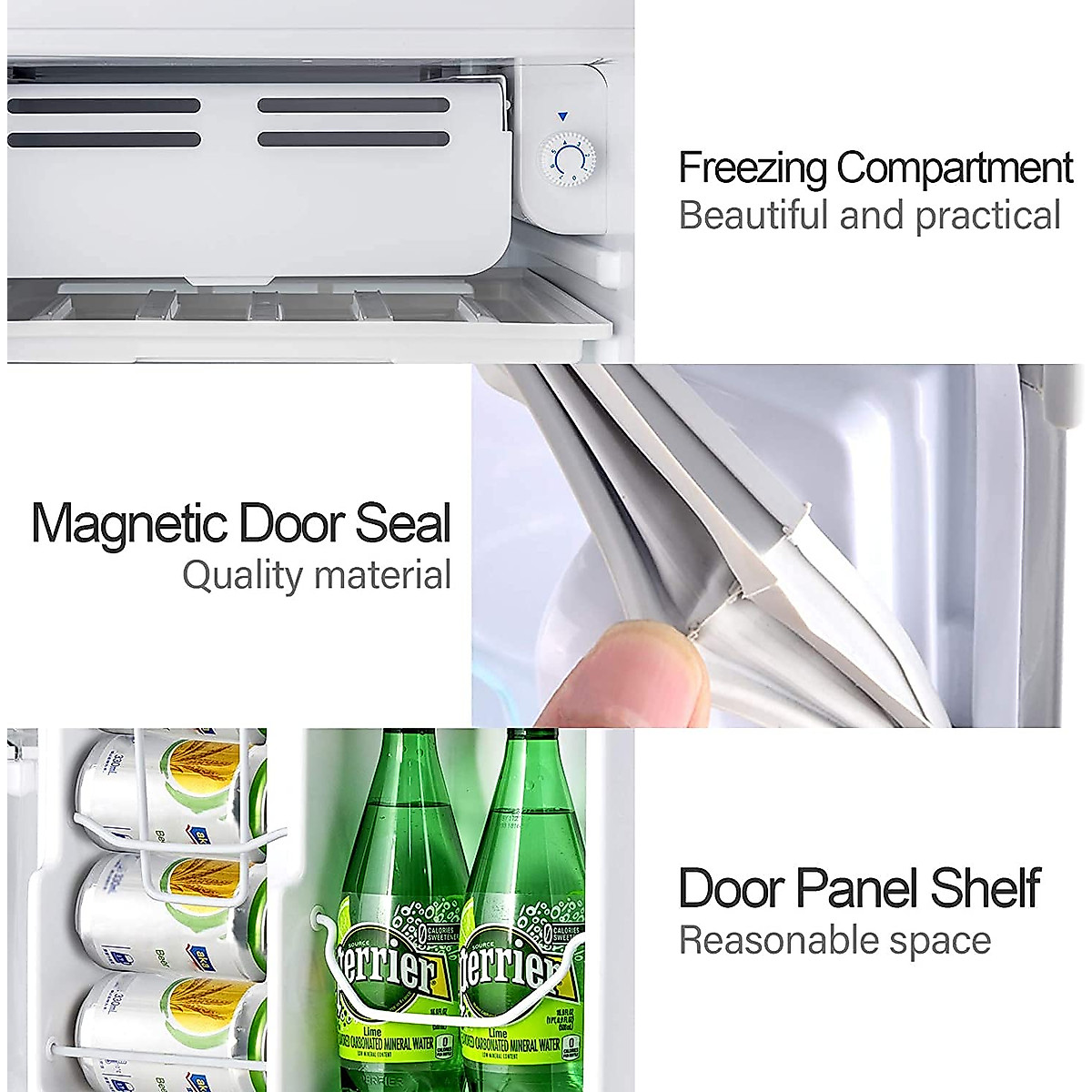 N A 3.2 Cu.Ft Mini Refrigerator Compact Refrigerator-Single Door Small Drink Food Storage Machine for Dorm, Garage, Camper, Basement or Office, Mini Fridge, Stainless Steel (White)