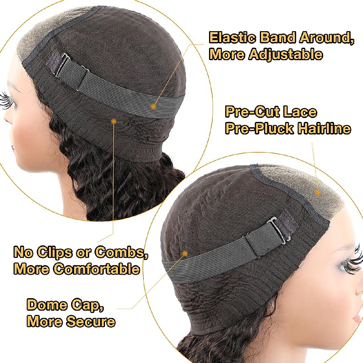 Domiso Glueless Wear and Go Wigs for Black Women Human Hair Glueless Wigs Human Hair Pre Plucked Deep Wave Lace Front Wigs Human Hair Glueless Ready to Wear Wigs No Glue Lace Pre Cut Wig 24 Inch