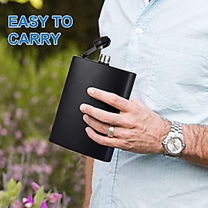 Hip Flask for Liquor Matte Black Stainless Steel Leakproof with Funnel ,8 Oz, Set of 8