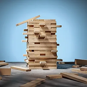 NiToy Wooden Building Blocks 100PCS Montessori STEM Toy for Kids, Solid Natural Pine Wood, Creative Shapes for 3D Space Stacking Games and Sensory Play, Educational Preschool Learning for Boys & Girls