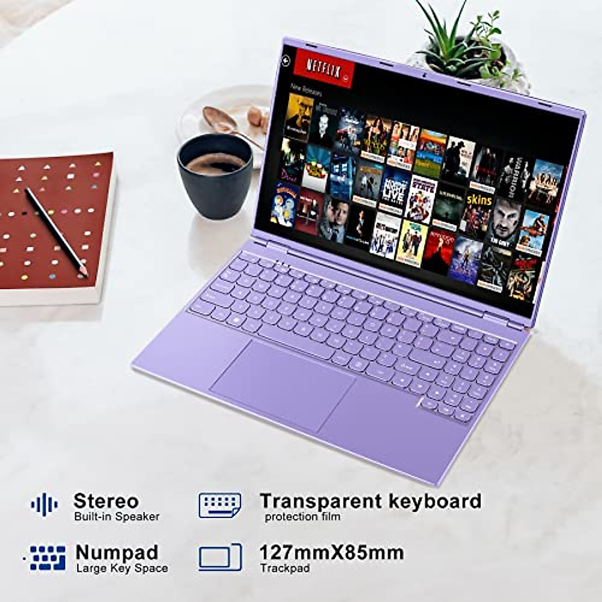 Ruzava/Aocwei 16" Laptop 12+512GB Celeron Intel N5095 (Up to 2.9Ghz) 4-Core Win 11 PC with Cooling Fan 1920 * 1200 2K Screen Dual WiFi Support 2.5" HDD 1TB SSD Expand for Game Work Study-Purple