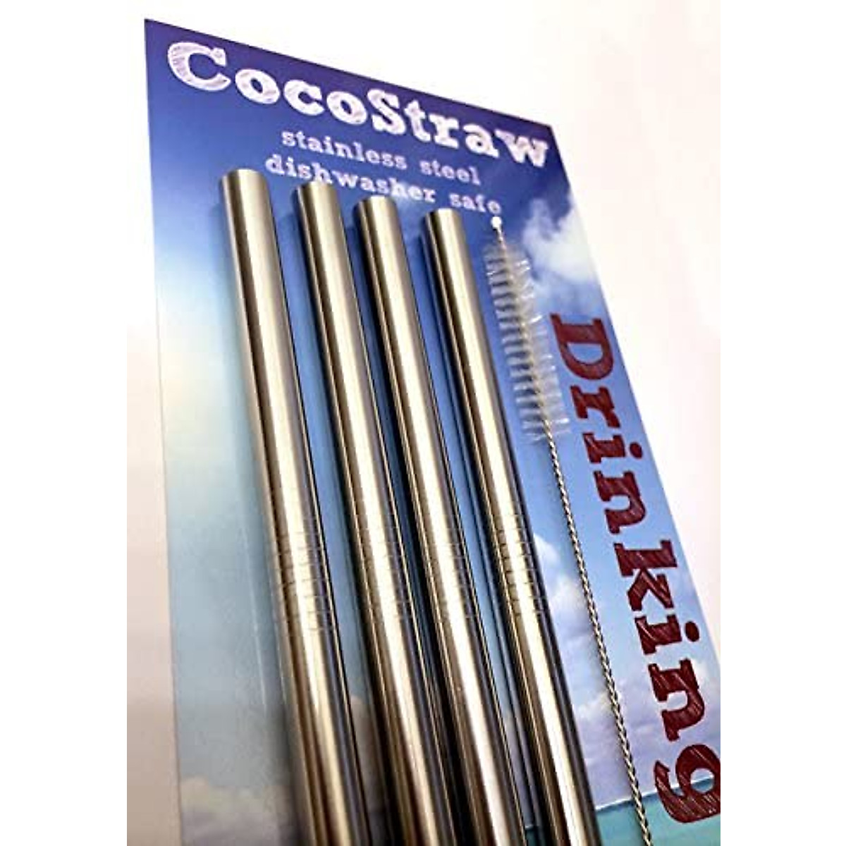 4 Stainless Steel Wide Smoothie Straws - CocoStraw Large Straight Frozen Drink Straw - 4 Pack + Cleaning Brush (4)