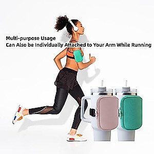 SAPYONY 2pcs Water Bottle Pouch For Stanley Quencher Adventure 40oz & Stanley IceFlow 20oz 30oz,tumbler pouch with Pocket, for Cards, Keys, Wallet, Earphone,Compact, Versatile(Khaki, Lake Green)