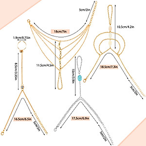 8 Pieces Hand Chain Set Ring Bracelet Chain Tassel Crystal Finger Bracelet Bohemian Hand Jewelry for Women(Elegant)