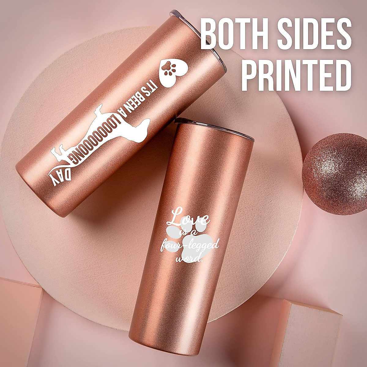 Onebttl Dachshund Mom Gifts, 20oz Skinny Tumbler for Dachshund Lovers, Weiner Dog Lovers, Women, Girls and Dog Mom, Rose Gold (It's Been A Long Day)