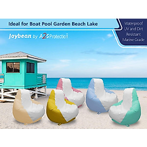 JoyBean Outdoor Bean Bag Chair - Water Resistant Marine Vinyl Ideal for Yacht Boat Pool Patio Garden Marine - Lawn Chair - Patio Furniture - for Adults Teens Kids (Large, White/Carolina Blue)