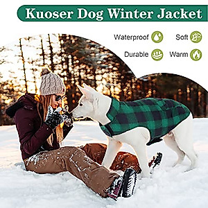 Kuoser Dog Winter Coat, Reversible Dog Jacket, Warm Dog Coat British Style Puppy Cold Weather Coat, Windproof Dog Clothes Dog Vest for Small Medium and Large Dogs Green 3XL