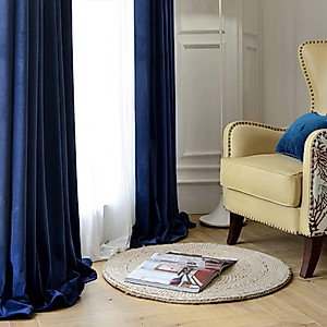 Twin Six Super Soft Blackout Velvet Curtains with 2 Pillow Case,Thermal Insulated Solid Heavy Rod Pocket Window Drapes for Living Room (Navy Blue, 52"x84",2 Panels)