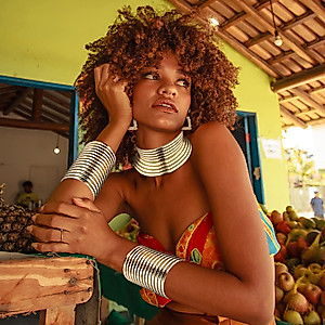 sailimue 4pcs African National Jewelry for Women African Egyptian Choker Collars Gold Chunky Statement Leather Necklace Bangle Bracelet Earring Jewelry Set, MQI-SAIS-SS29-Africa